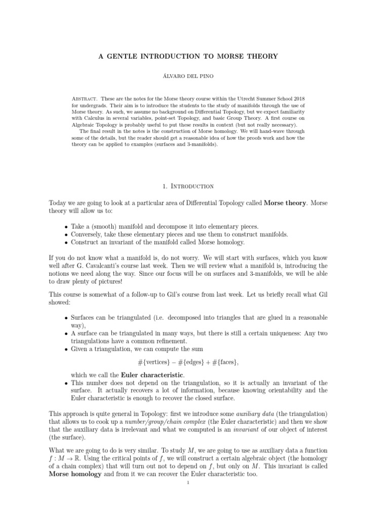 A Gentle Introduction To Morse Theory | PDF | Manifold | Differentiable ...