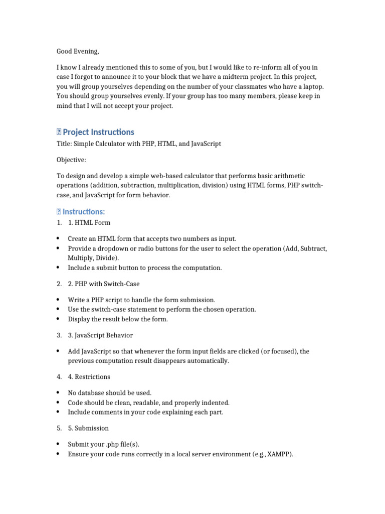 Midterm Project Instructions | PDF | Php | Java Script