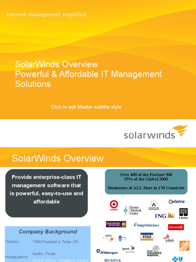 Solar Winds Sales Deck | PDF | Ip Address | Virtualization