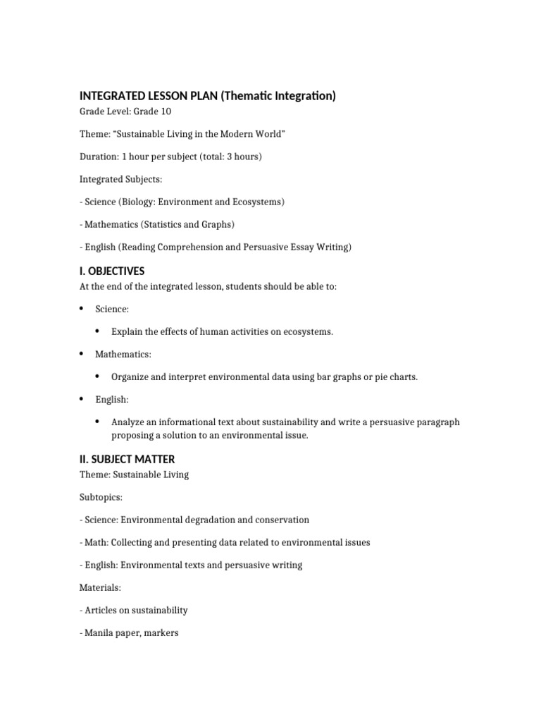 Thematic Integrated Lesson Plan | PDF | Sustainability | Science
