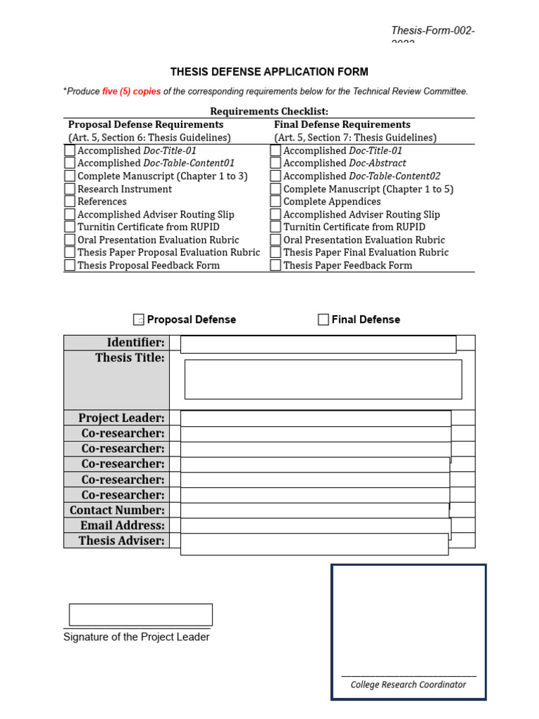 Thesis Defense Application Form | PDF