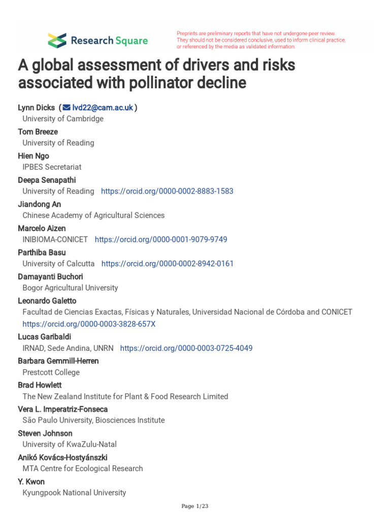 Global Drivers of Pollinator Decline | PDF | Pollination | Pollinators