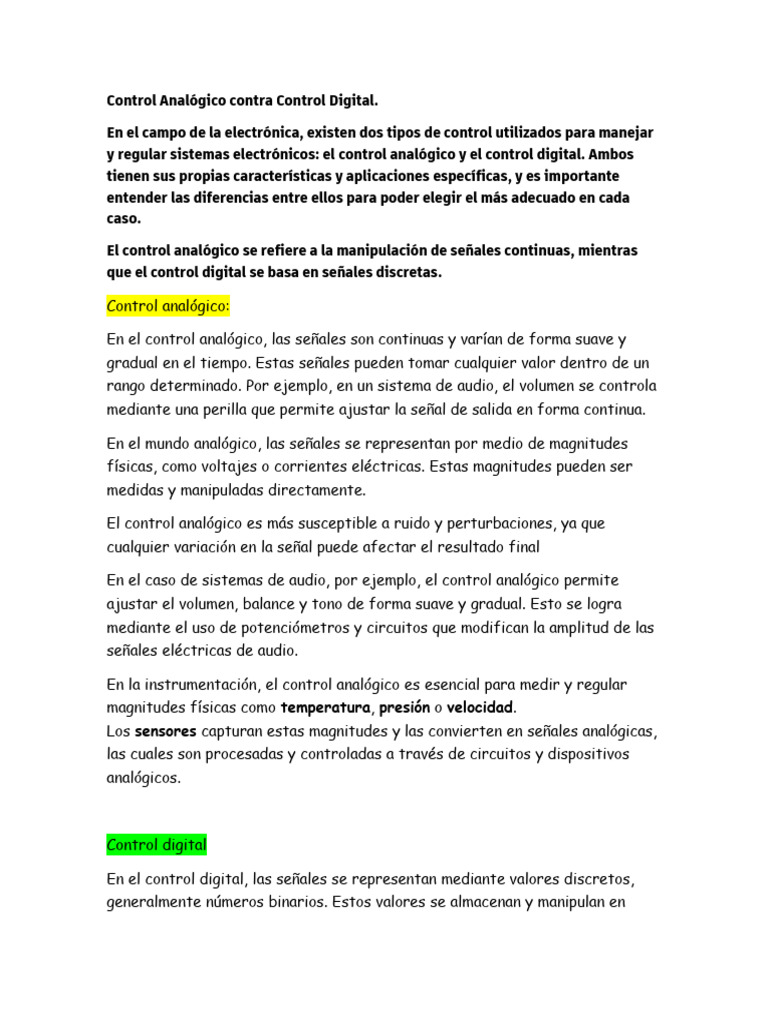 Control Analógico vs. Digital: Diferencias Clave | PDF | Señal analoga ...