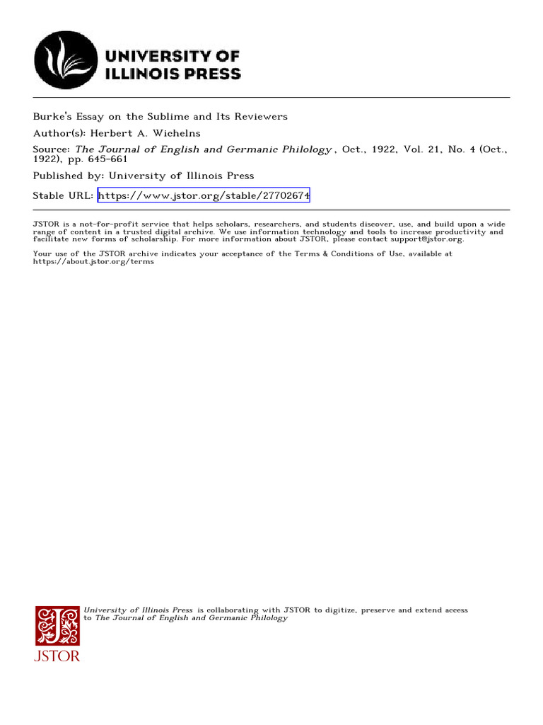 Burke's Essay On The Sublime and Its Reviewers Herbert A. Wichelns ...