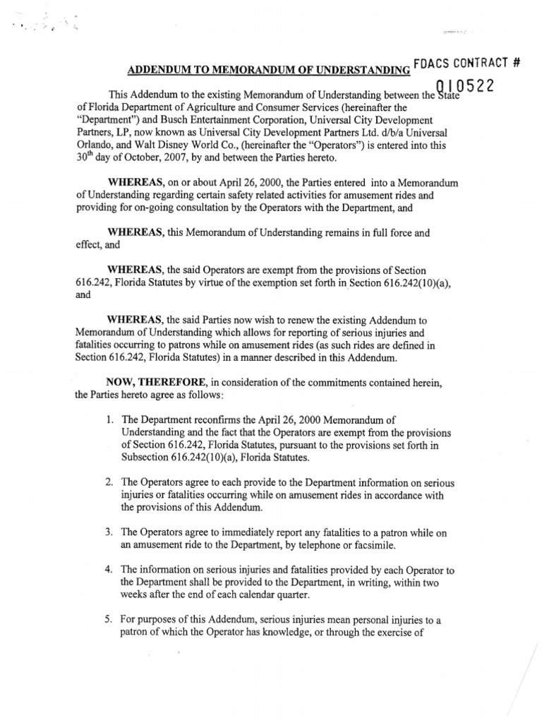 Addendum To Memorandum of Understanding | PDF
