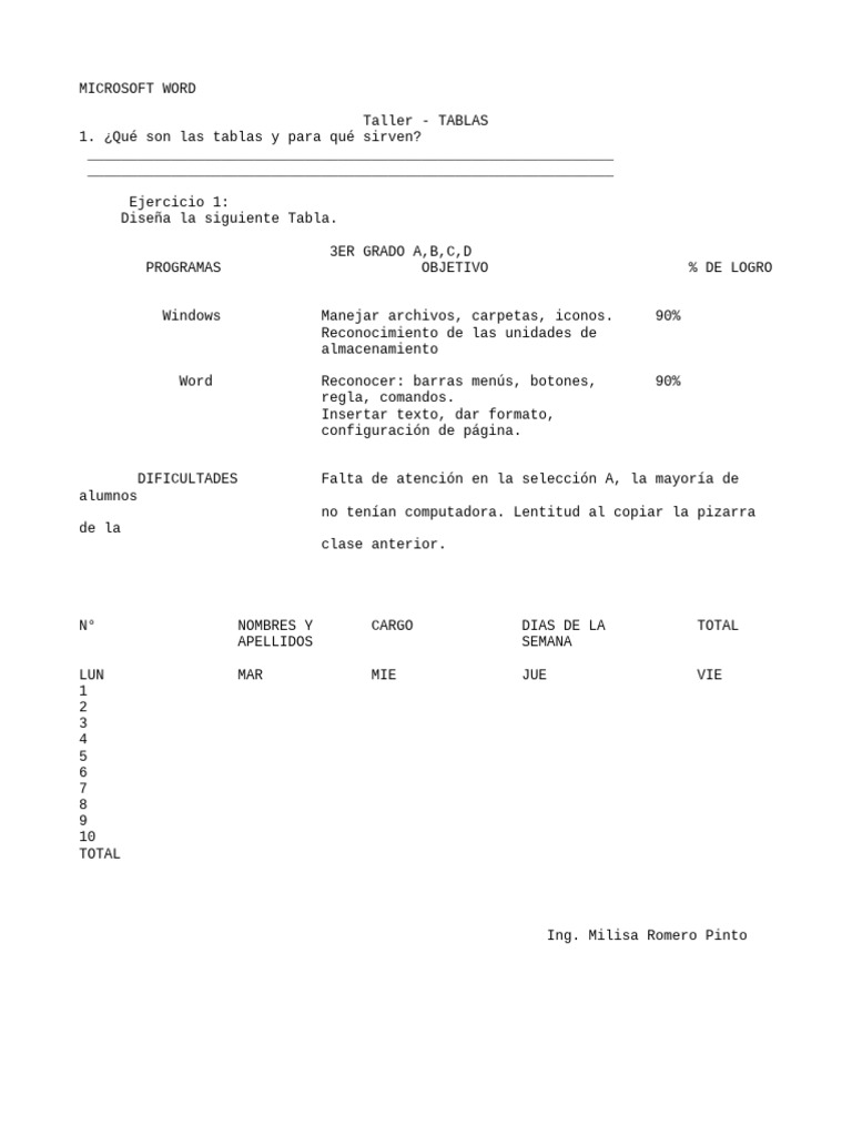 Insertar y Configurar Tablas en Word Taller Evaluativo 225 | PDF ...
