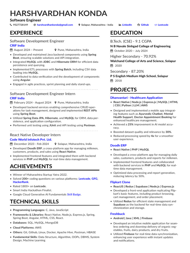Harshvardhan Konda Resume-1 | PDF | My Sql | Computing