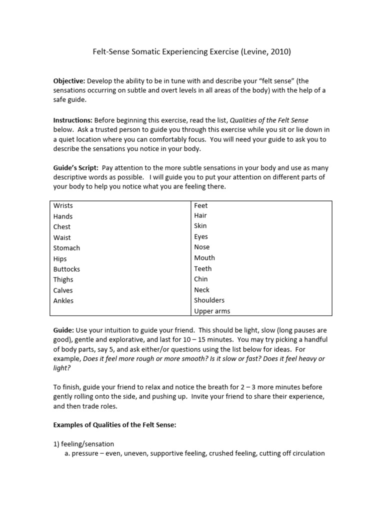 Felt-Sense Somatic Exercise Guide | PDF | Senses