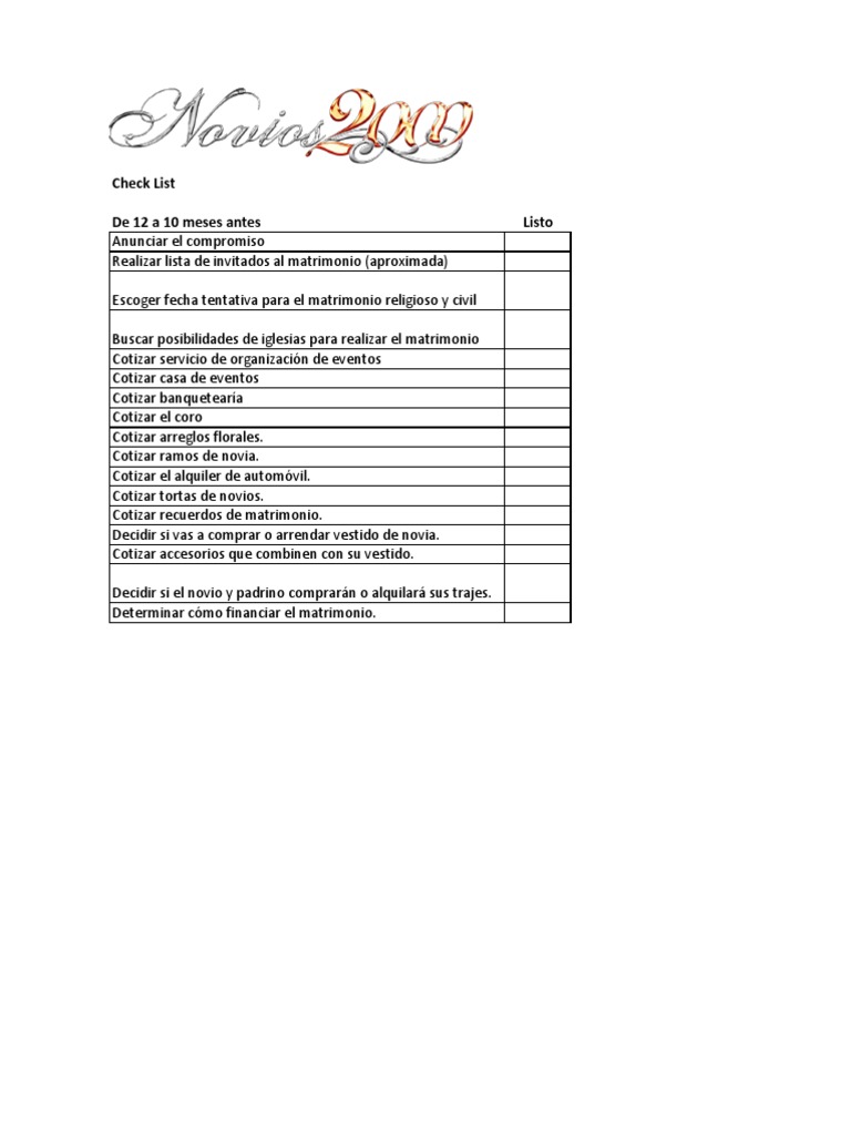 Checklist | PDF | Boda | Matrimonio