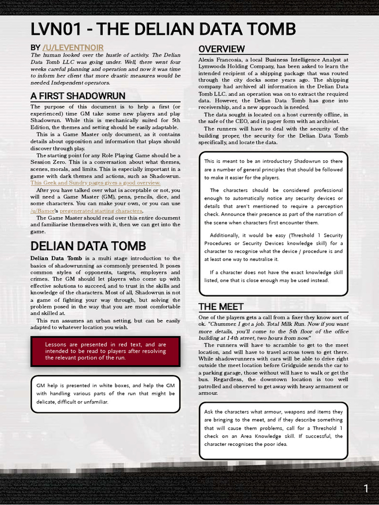 LVN 01 - The Delian Data Tomb - GM Binder | PDF