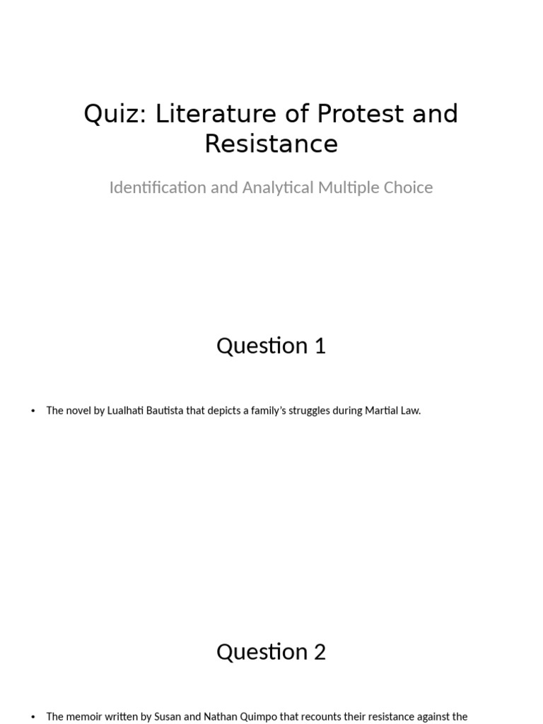 Literature of Protest Quiz: Key Concepts | PDF