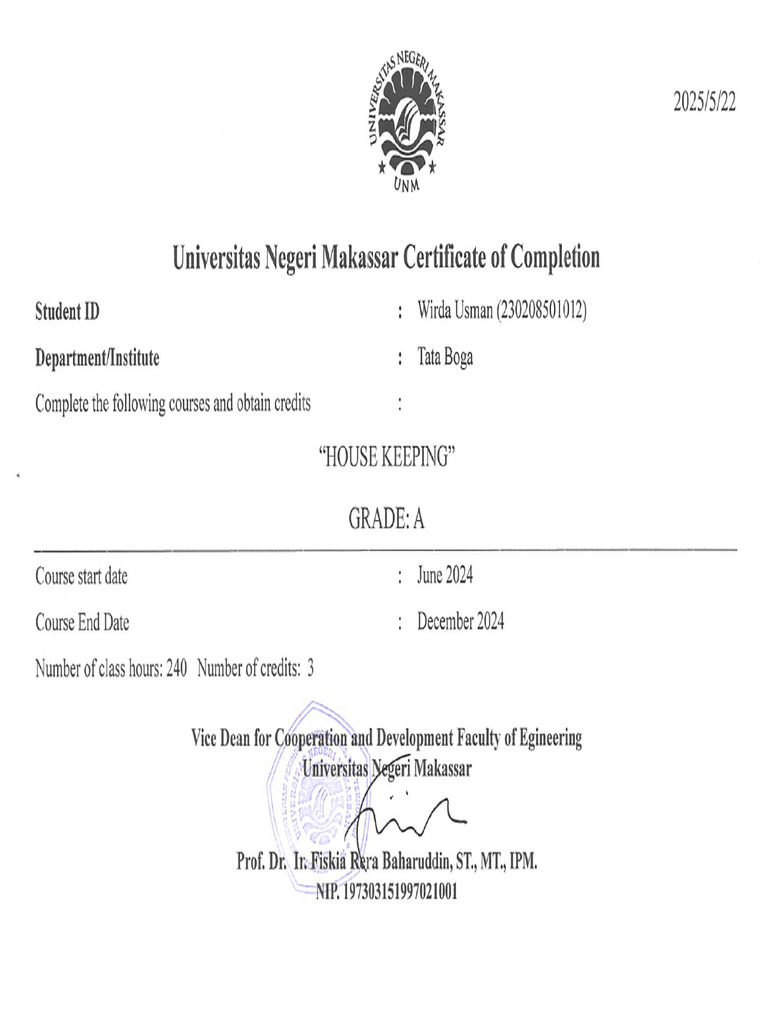 Certificate of Completion - Wirda Usman | PDF