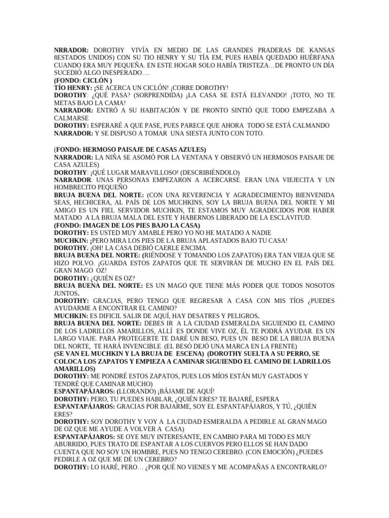 Guion Teatral Del Mago de Oz | PDF | Dorothy Gale | Oz (franquicia)