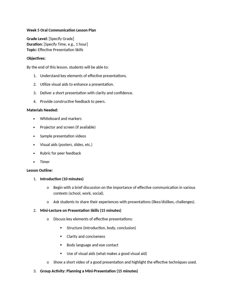 Effective Presentation Skills Lesson Plan | PDF | Lesson Plan | Pedagogy