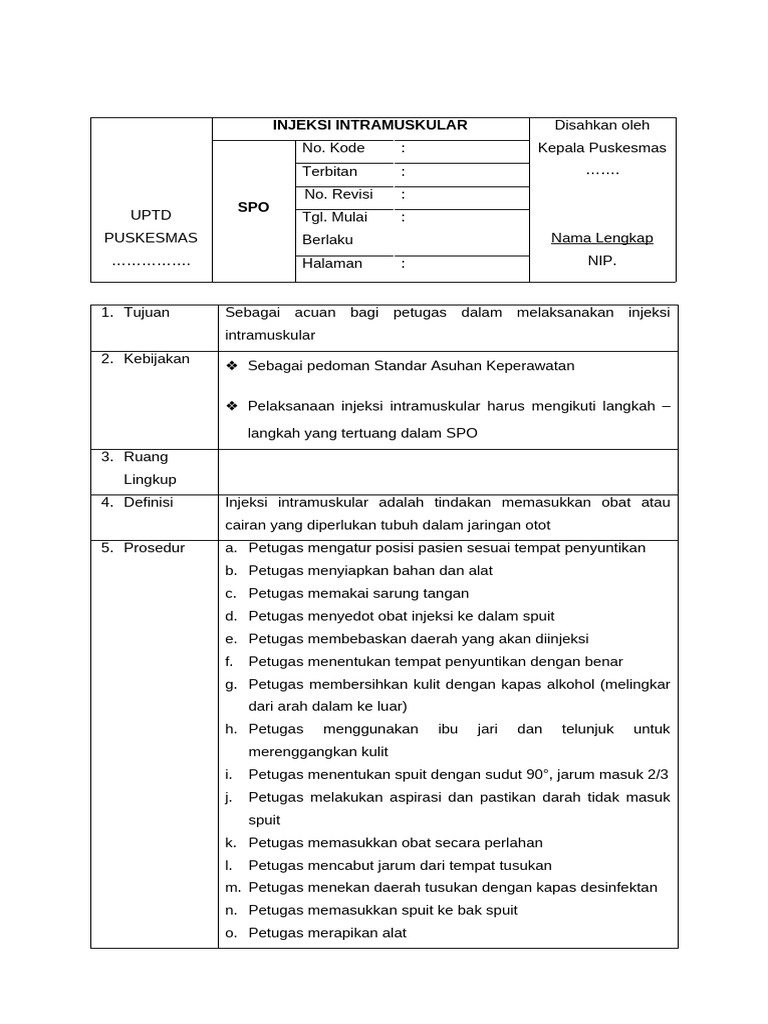 Sop Injeksi Im | PDF