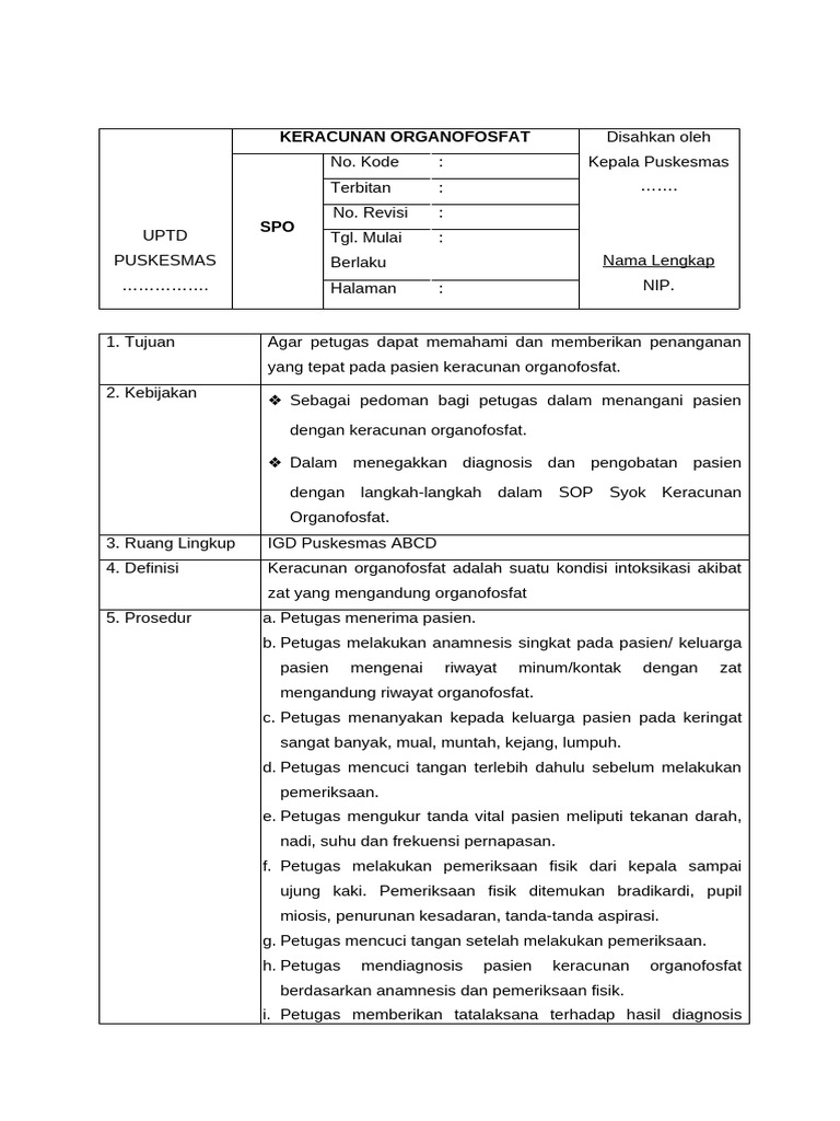 SOP Keracunan Organofosfat | PDF