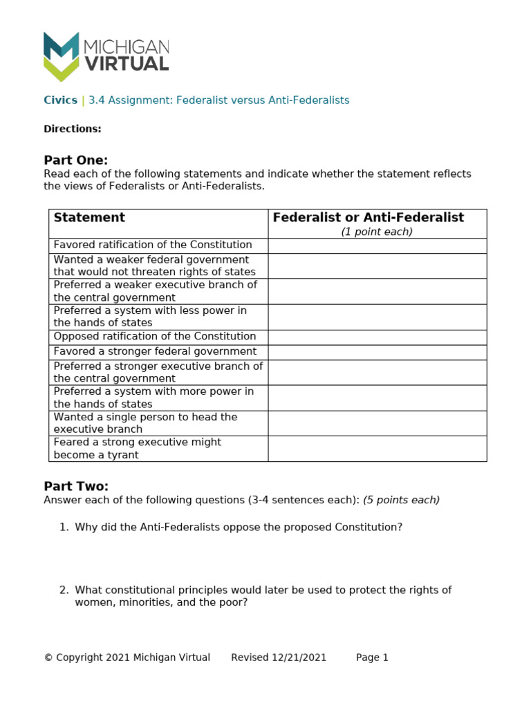 3.4 Federalists Versus Anti-Federalists v12.21.21 | PDF