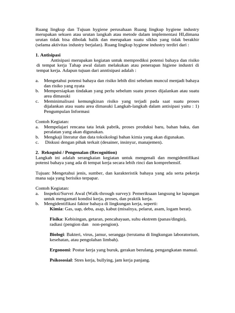 Proses Hygiene Industri: Antisipasi hingga Kontrol | PDF