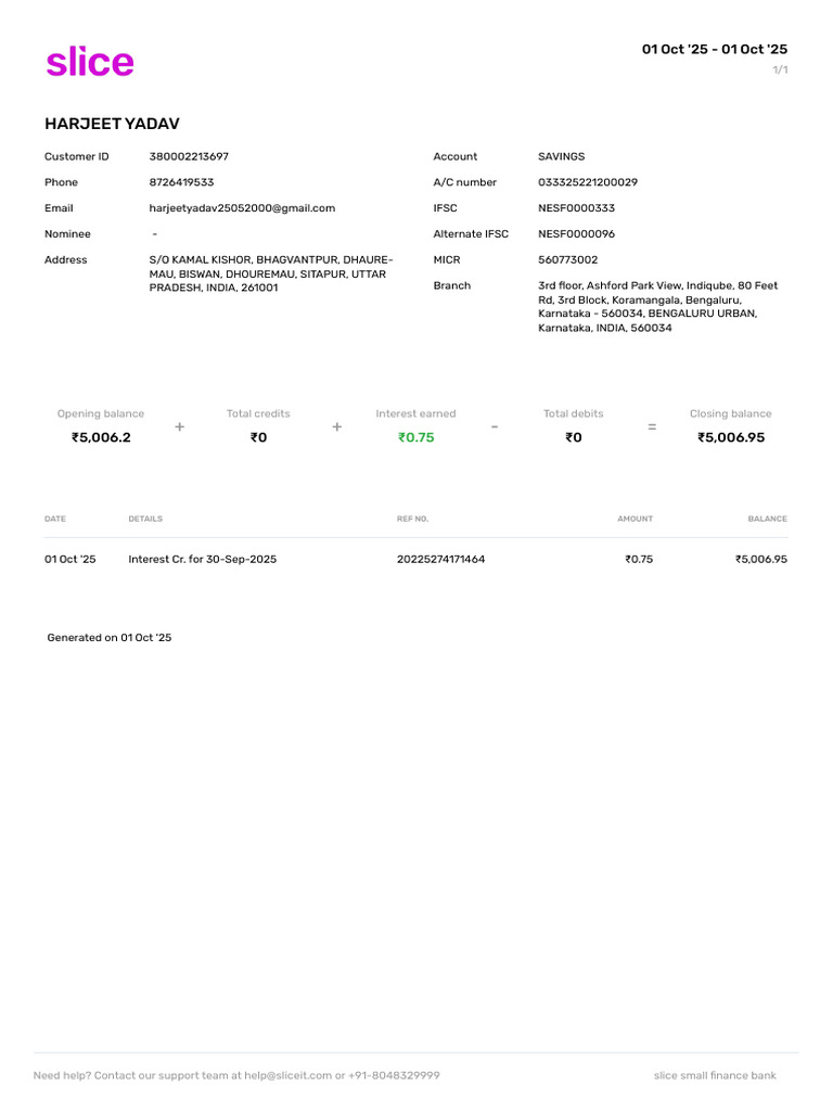 Slice Bank Account | PDF