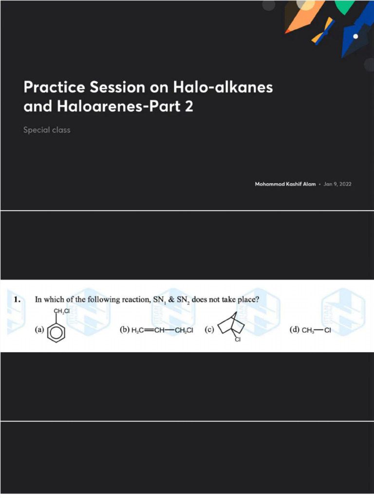 Practice Session On Haloalkanes and HaloarenesPart 2 No Anno | PDF