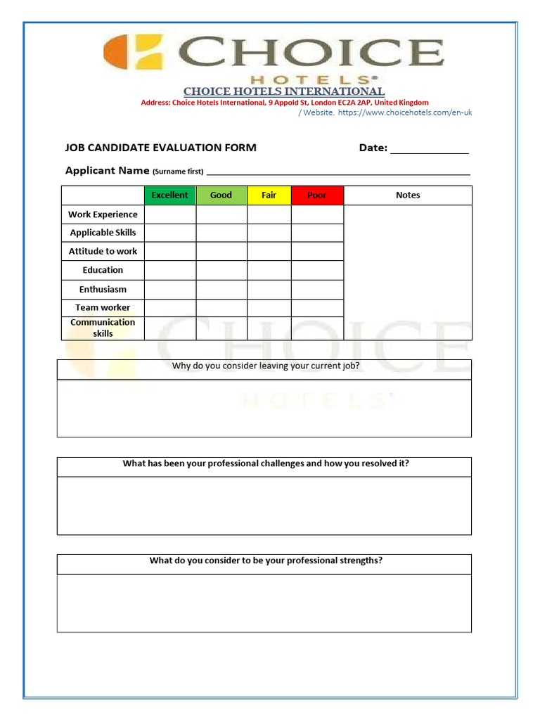 Job Candidate Evaluation Form Template | PDF