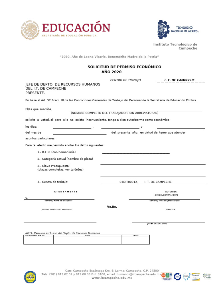 Formato de Solicitud de Permiso Economico | PDF