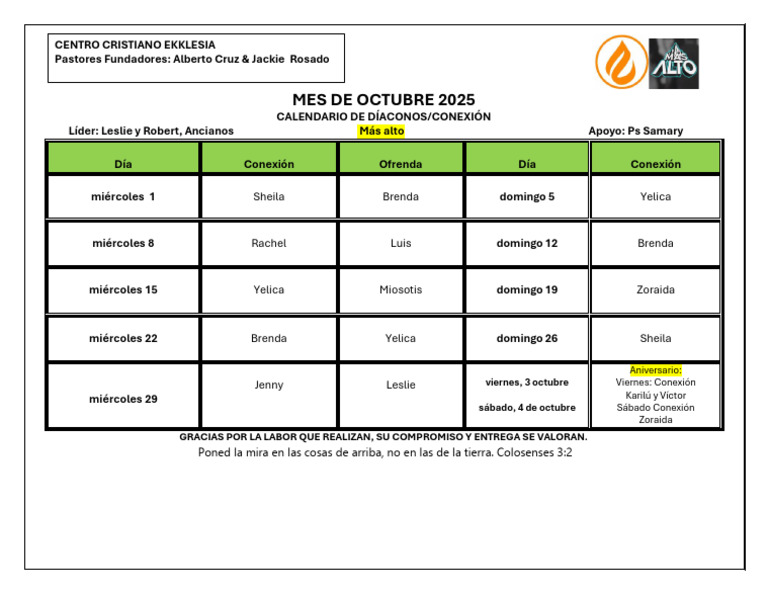 Calendario de Conexión Octubre 2025 | PDF