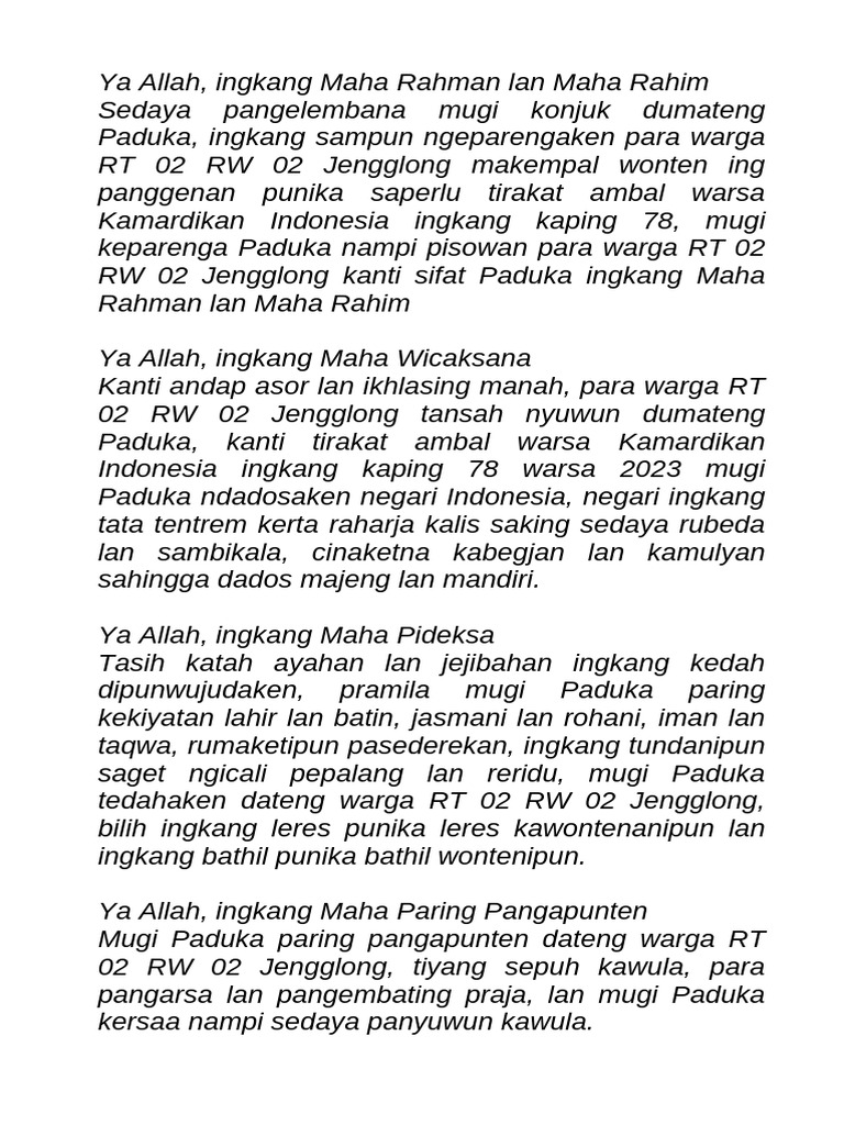 Doa Tirakatan HUT RI 2023 | PDF