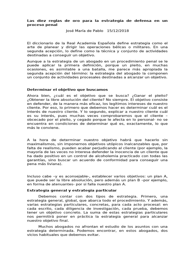 Las Diez Reglas de Oro para La Estrategia de Defensa en Un Proceso ...