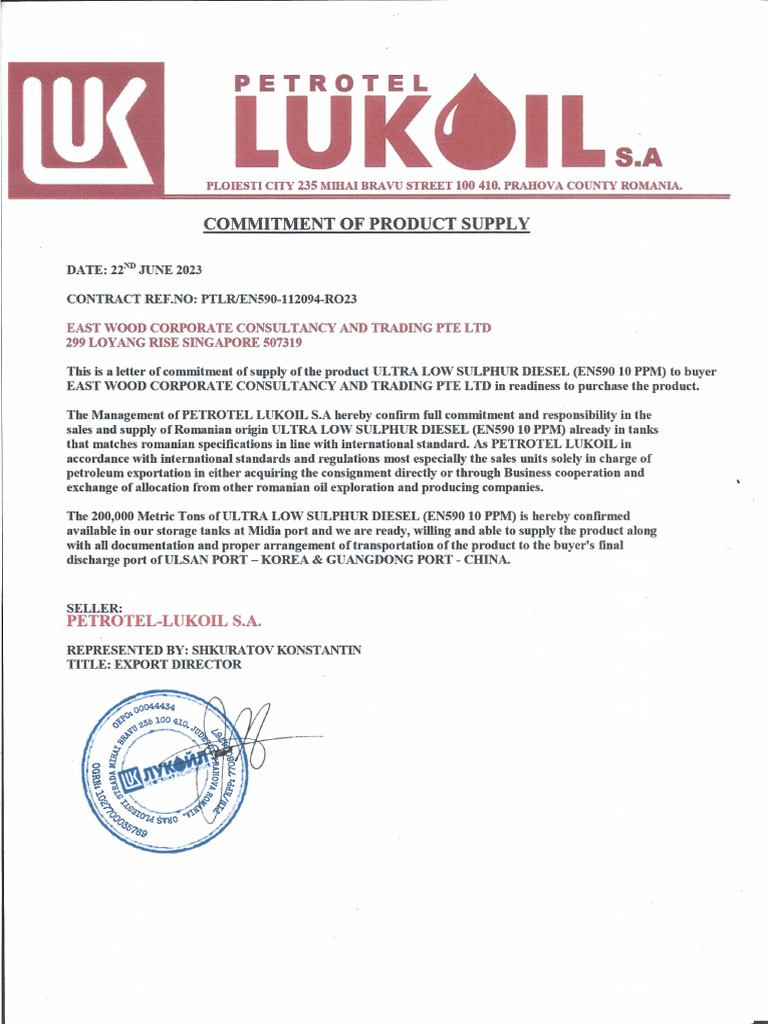 Petrotel S.A - Commitment To Supply-2 | PDF