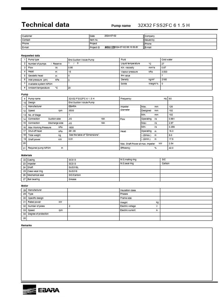 Pump 2 - Data - Sheet - 32X32 - FSS2FC - 6 - 1.5 - H | PDF | Pump ...