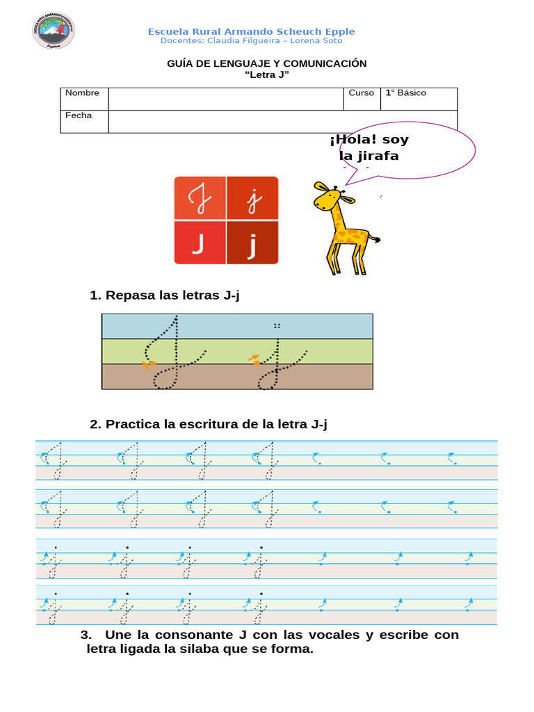 Guía de Lenguaje: Letra J para 1° Básico | PDF