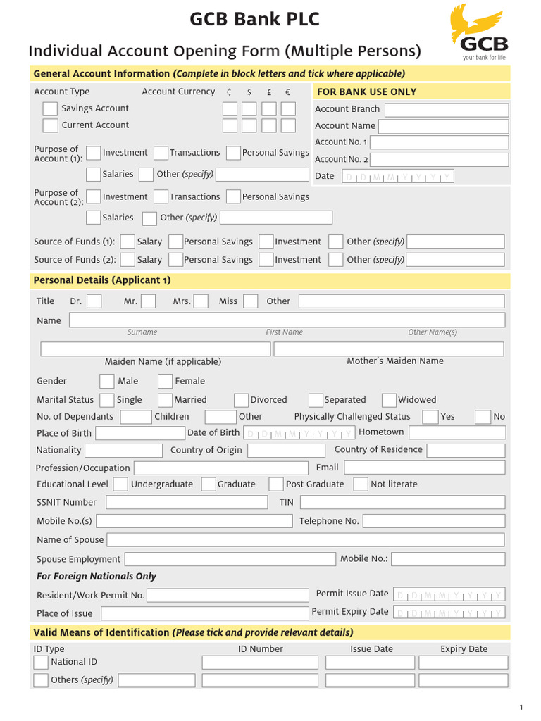 Individual Account Opening Form-Multiple Persons | PDF | Overdraft | Banks
