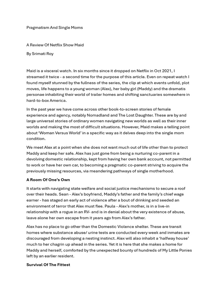 Maid On NetFlix - A Review - The Rosa - Pragmatism Edition - April 2022 ...