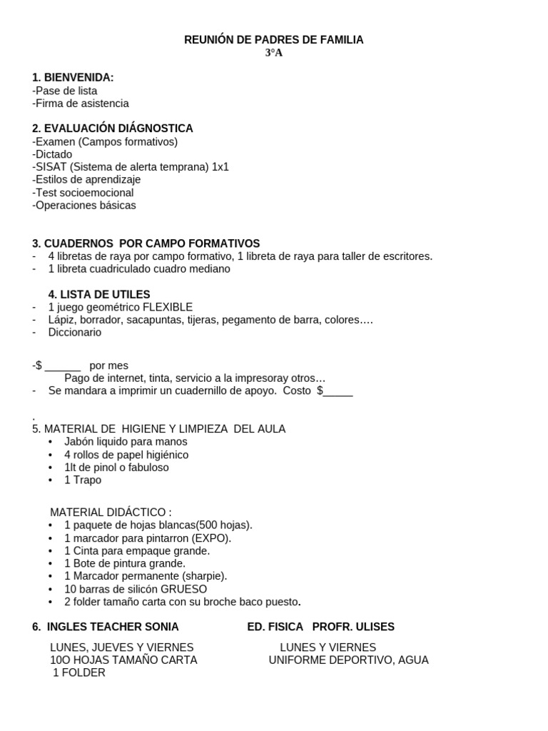 Primer Reunion de Padres de Familia | PDF | Materiales de impresión