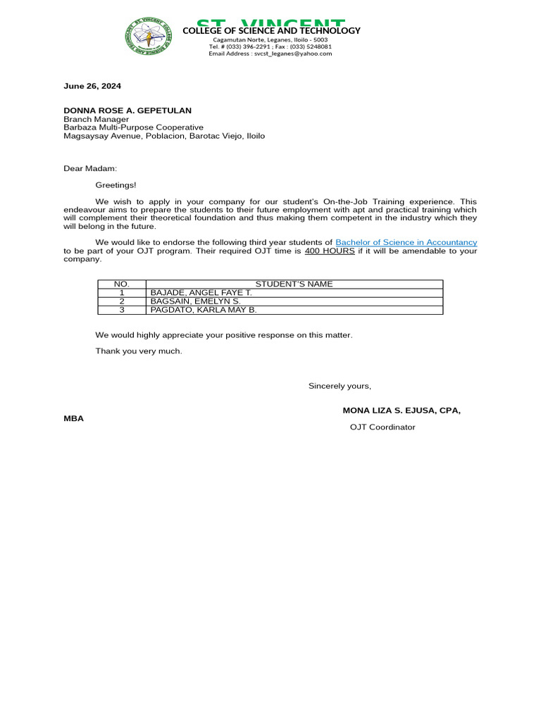 Endorsement Letter Group Bsa | PDF