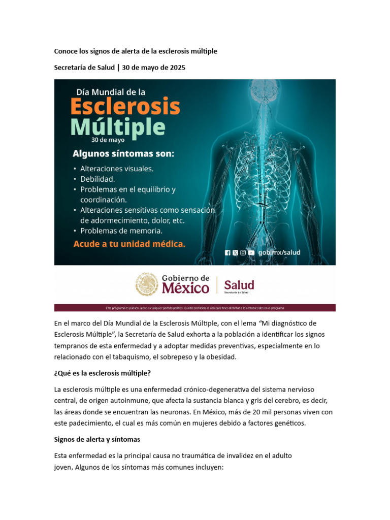 Signos de alerta de esclerosis múltiple | PDF | Esclerosis múltiple ...
