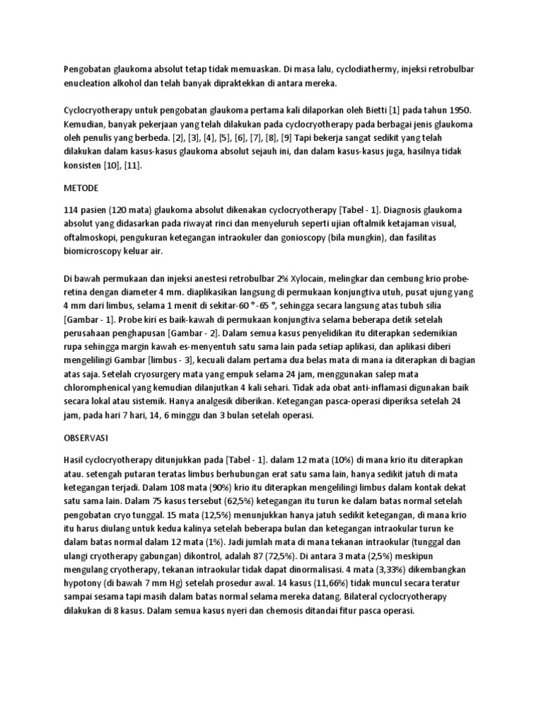 Cyclocryotherapy Glaukoma Absolut | PDF