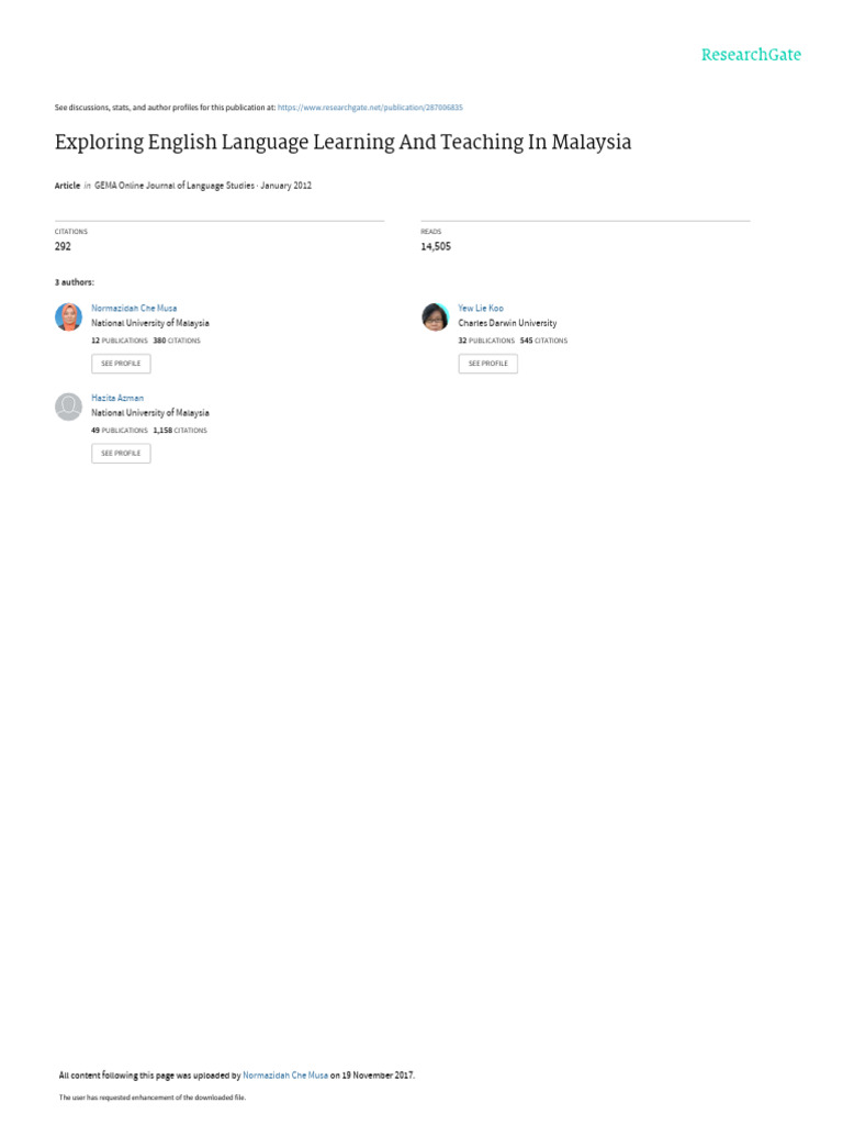 Exploring English Language Teaching and Learning in Malaysia | PDF ...