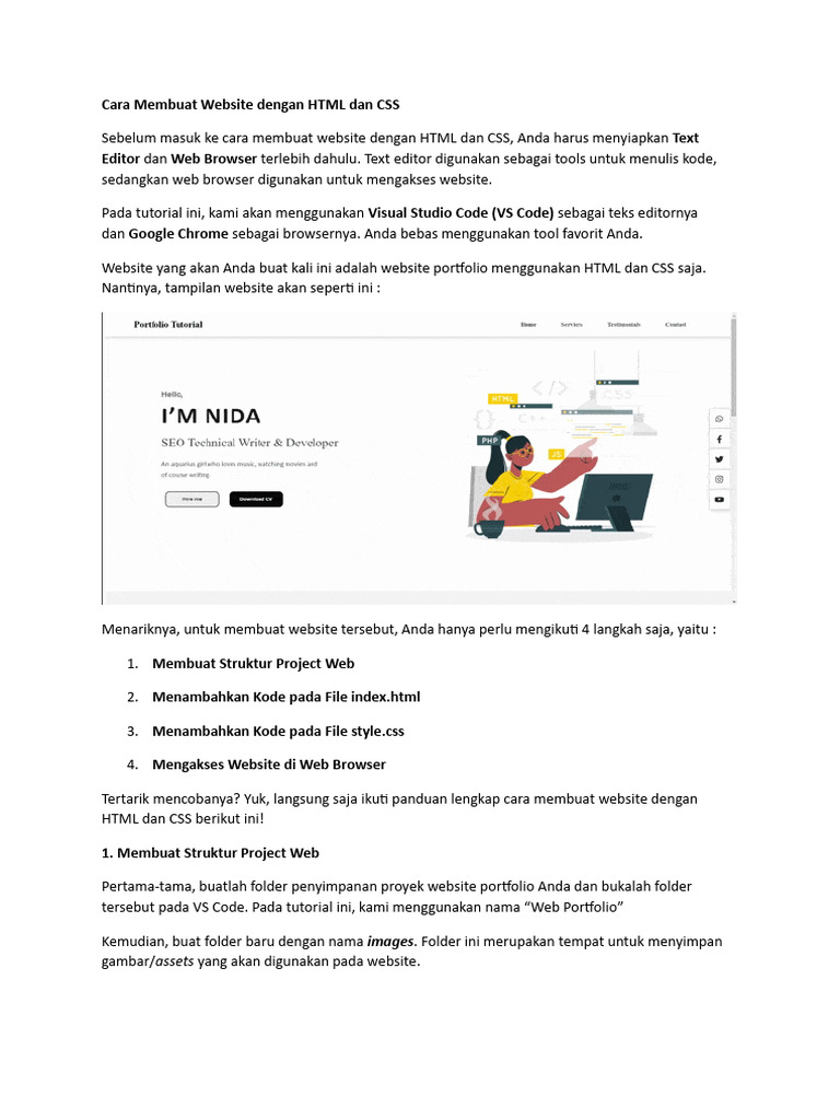 Cara Membuat Website Dengan HTML Dan CSS | PDF
