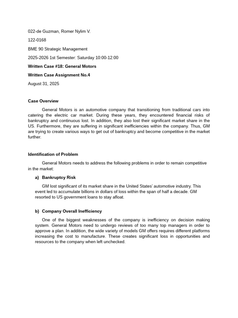 General Motors Strategic Management Case | PDF | General Motors | Car