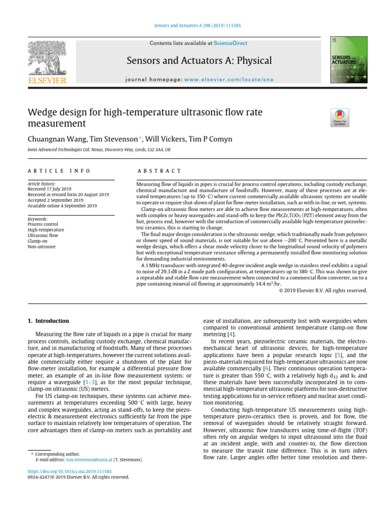 Wang2019 - Wedge Design For High-Temperature Ultrasonic Flow Rate | PDF ...