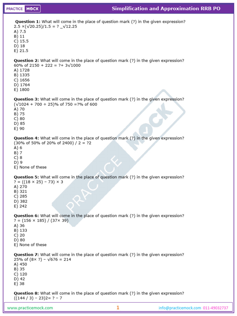 RRB PO Simplification Questions Guide | PDF