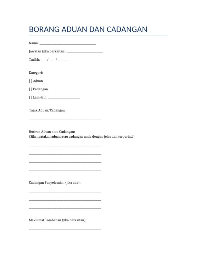 Borang Aduan Dan Cadangan | PDF