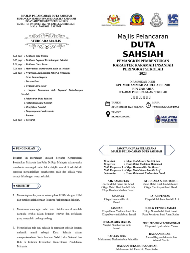 Buku Program Duta Sahsiah 2023 | PDF