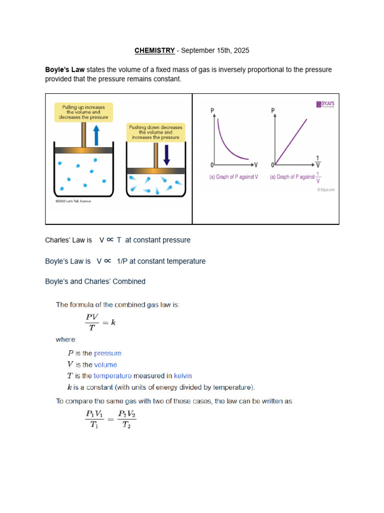 Boyle's and Charles' Laws Explained | PDF