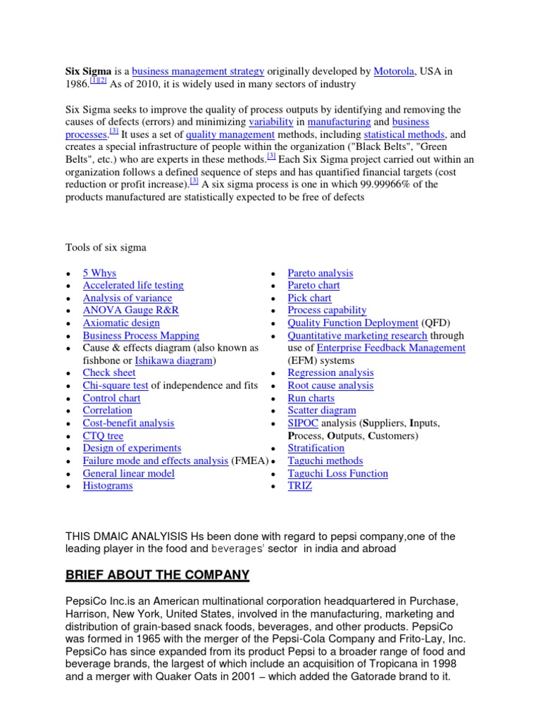 Final Quality Project | PDF | Pepsi Co | Six Sigma
