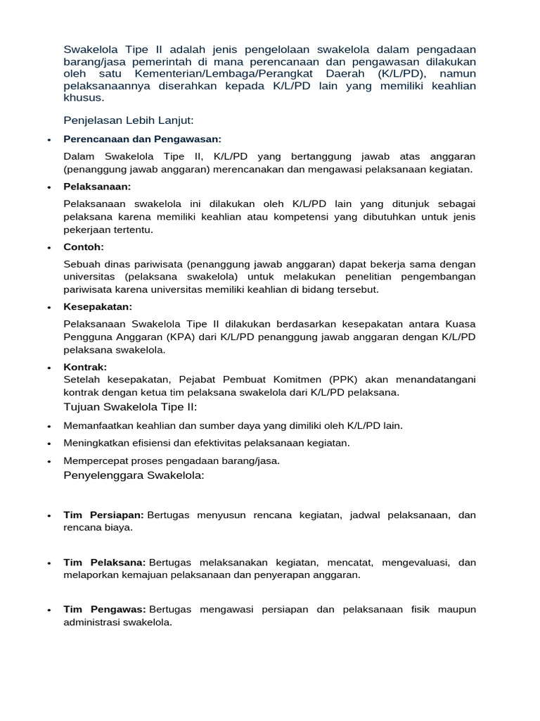 Swakelola Tipe II: Panduan dan Kesepakatan | PDF