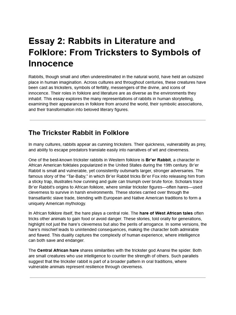 Rabbits: Tricksters and Symbols in Lore | PDF | Rabbit | Trickster