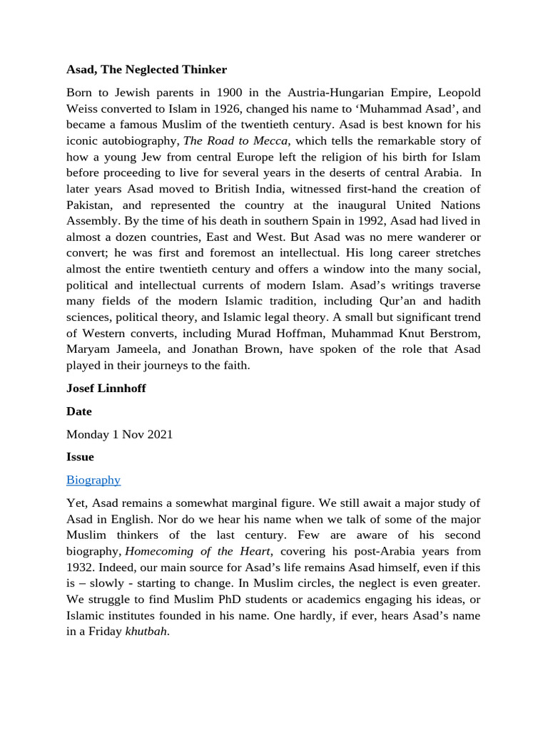 Muhammad Asad: A Complex Muslim Thinker | PDF | Prophets And Messengers ...